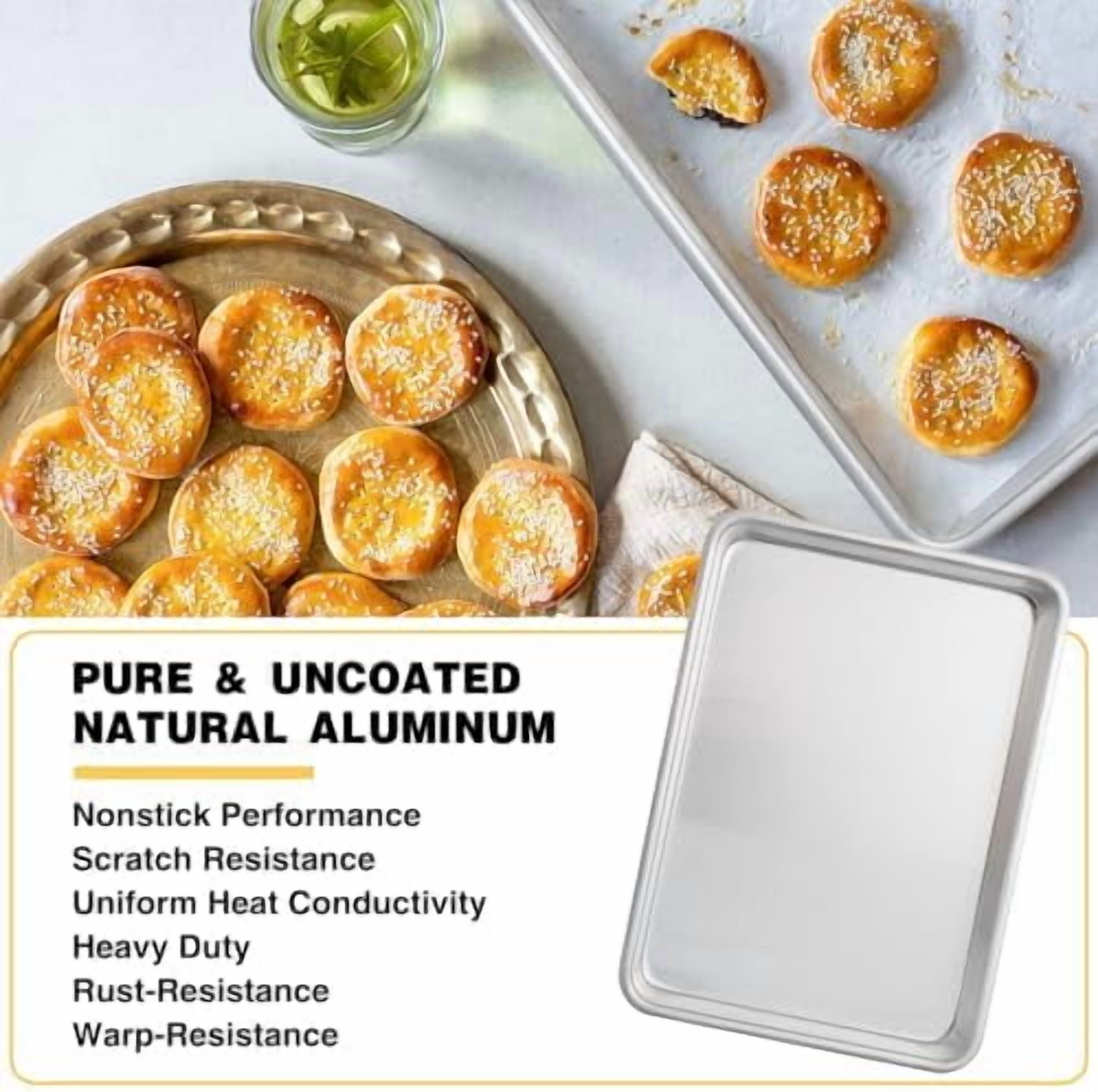 Commercial Quality Baking Sheet Pan Set, Natural Aluminum Cookie Sheet ...