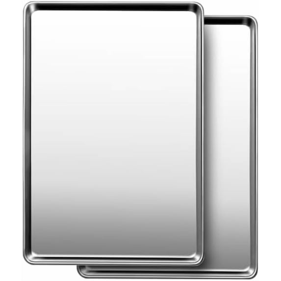 Commercial Quality Baking Sheet Pan Set, Natural Stainless Steel Cookie ...
