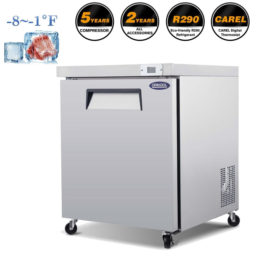 "ORIKOOL 29"" Stainless Steel Commercial Reach-in Freezer, 1 Door, 8 Cu ...