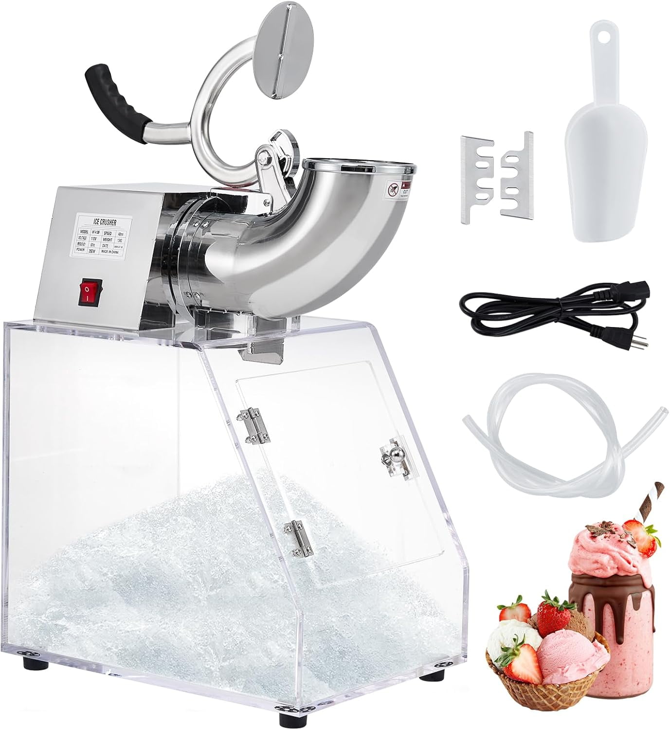 Commercial Shaved Ice, 440 Lbs/H Ice Crusher with Acrylic Box and ...