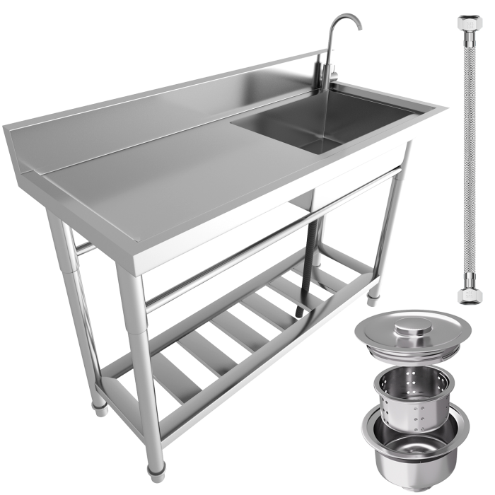 Commercial Single Bowl Sink, Integrated Workbench Support, Resilient ...