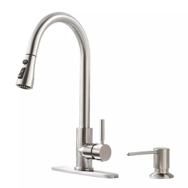 Commercial Single Handle Kitchen Faucet with Pull Down Sprayer, Soap ...