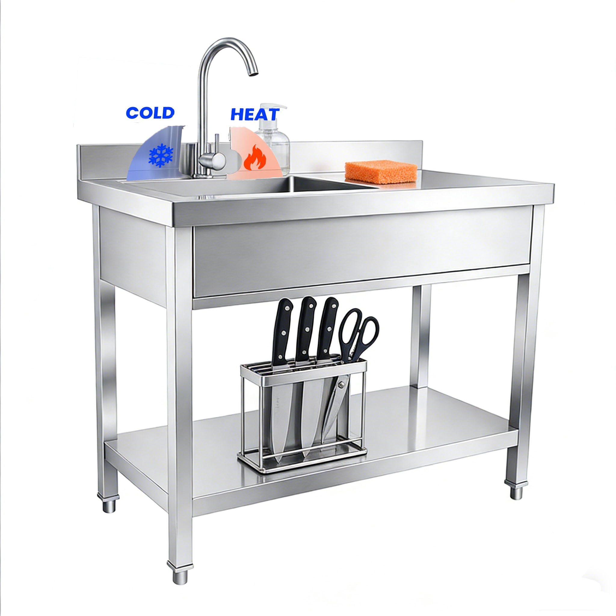 Commercial Sink with Hot & Cold Water Pipes, Freestanding Utility Sink ...