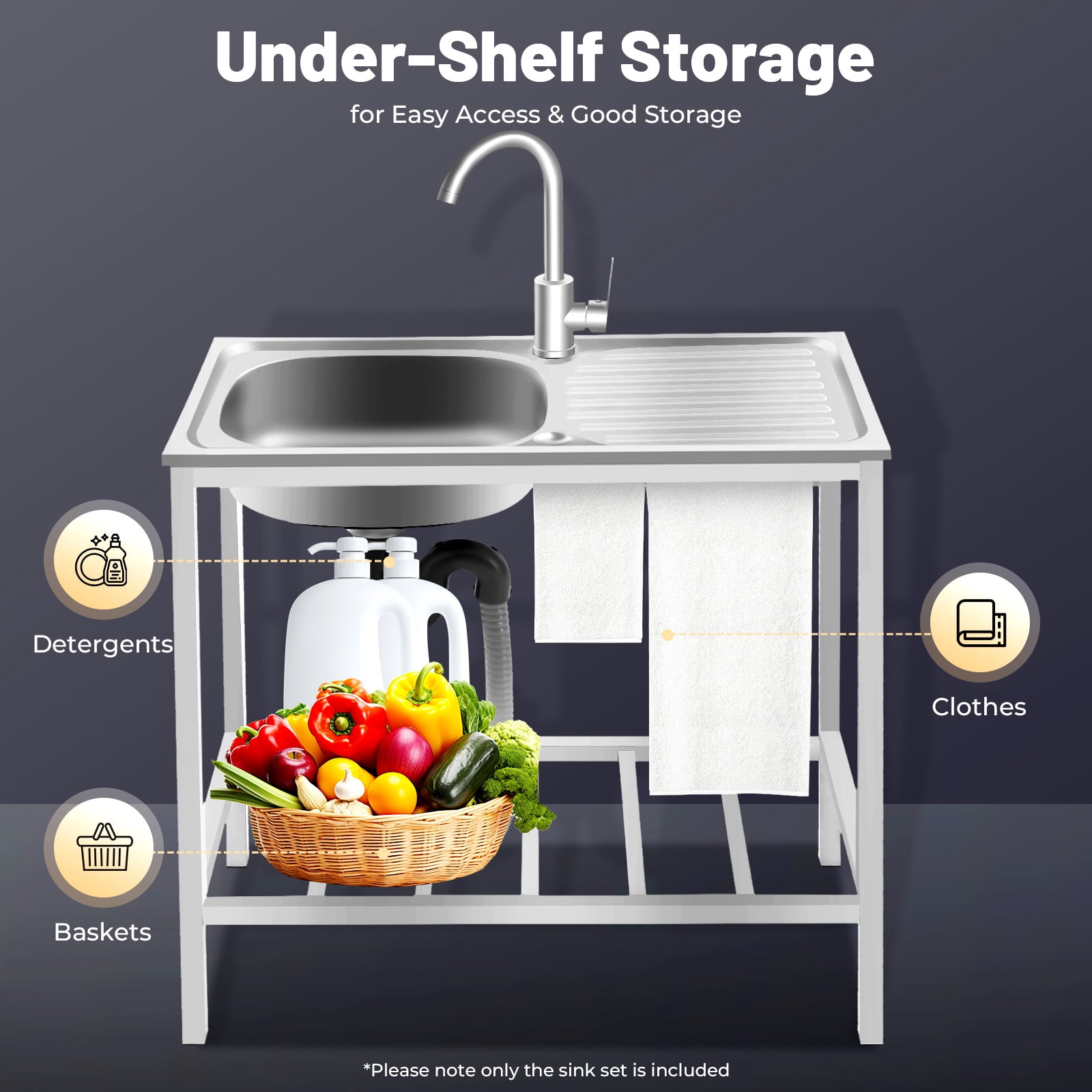 Commercial Sink with Operation Countertop, 75x40x75cm/29.5x15.7x29.5in ...