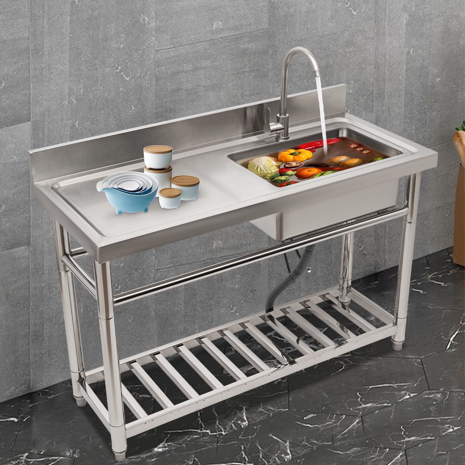Commercial Stainless Sink With Cabinets 120x60x80cm 1 Compartment