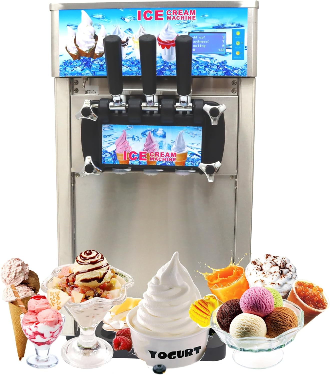 Commercial Soft Serve Ice Cream Machine 3 Flavors Ice Cream Maker with ...