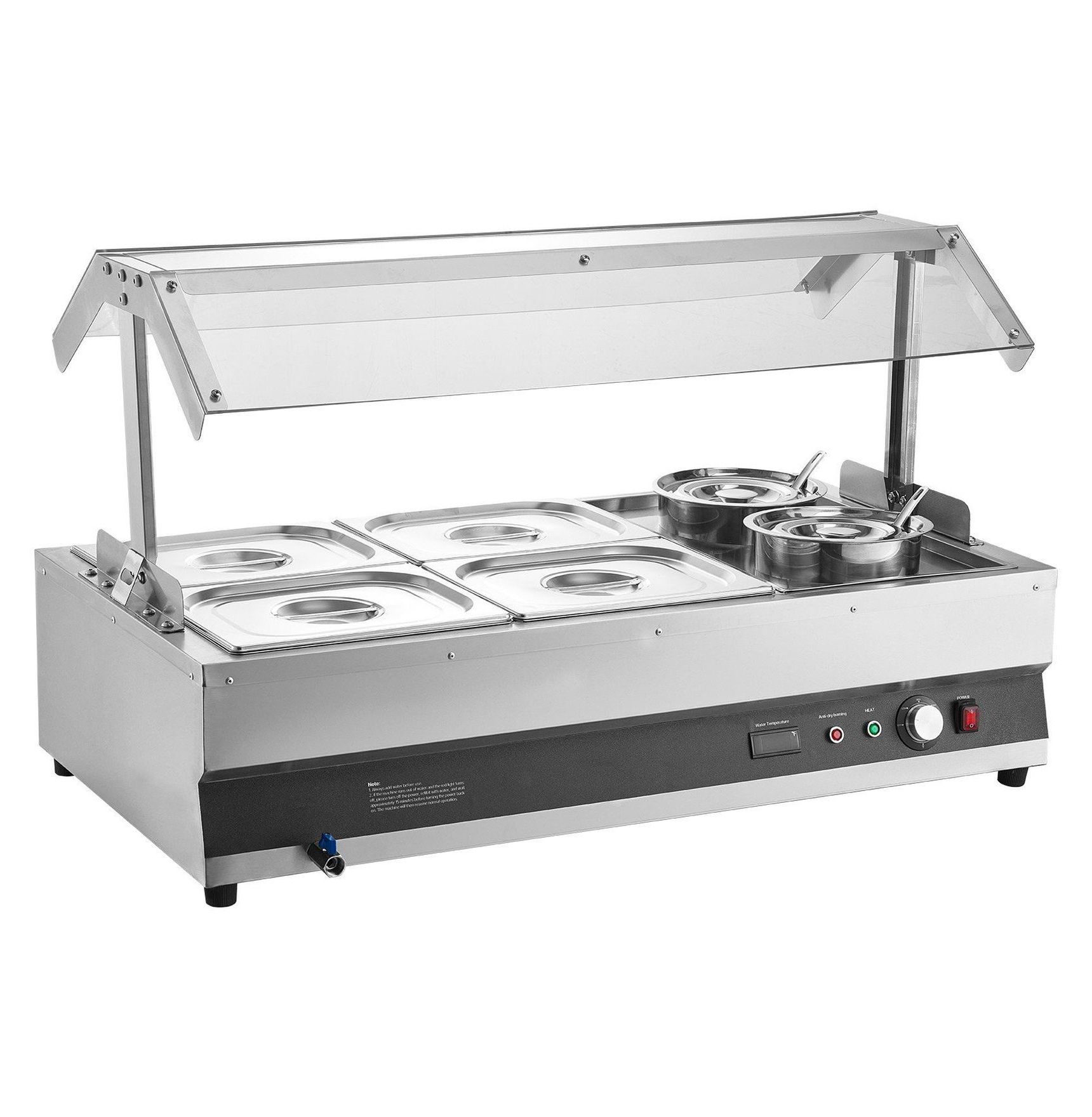 Commercial Soup Warmer, 2-Pot & 4-Pan Soup Station with Cover - 1500W ...