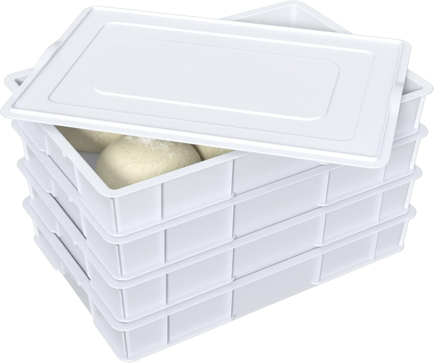 Commercial Stackable Proofing Dough Box with Lid, 4 Pack Plastic Pizza ...