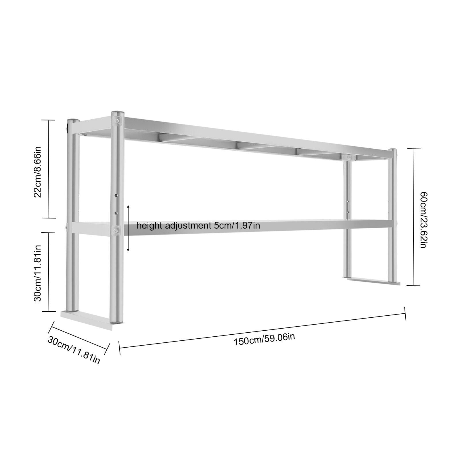 Commercial Stainless Steel Kitchen Prep Table Double Overshelf - 150*30 ...