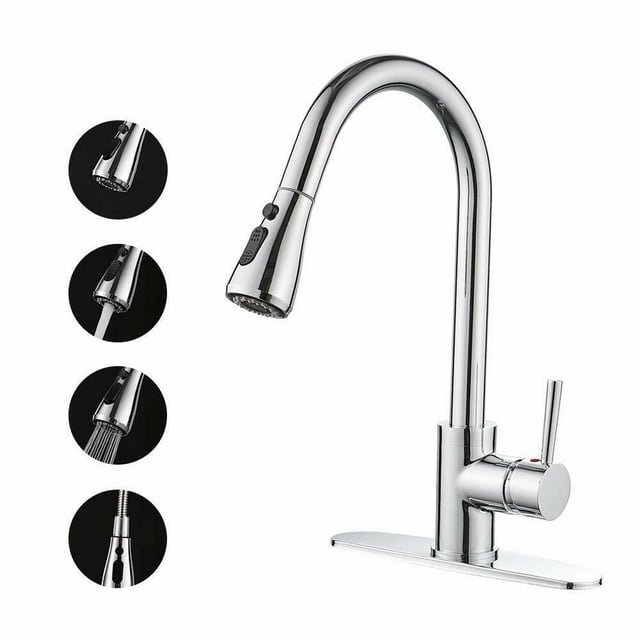 Commercial Stainless Steel Kitchen Sink Faucet Pull Down Sprayer Spring ...