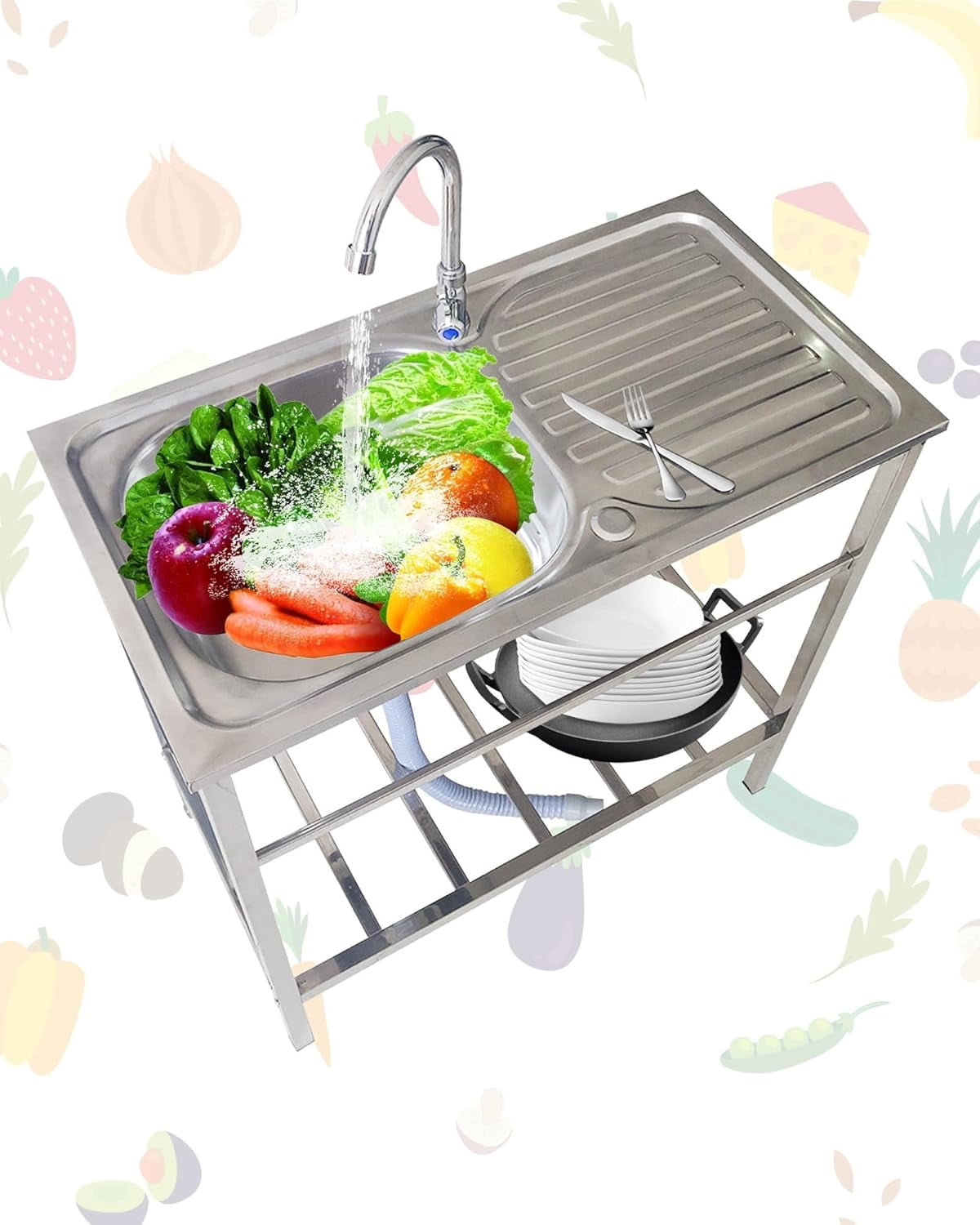 Commercial Stainless Steel Kitchen Sink w/Fauce 29.5x15.5xH29.5in ...