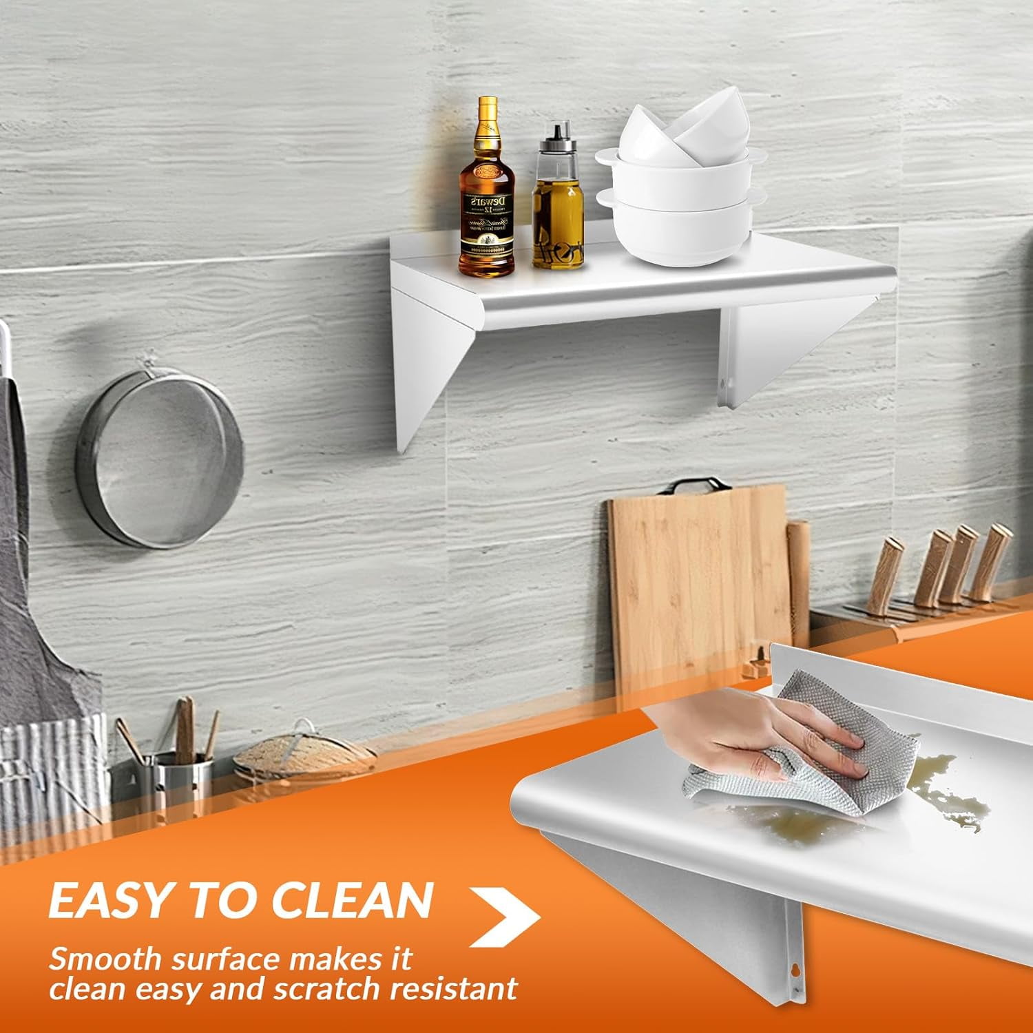 Commercial Stainless Steel Shelf 12 x 24", Wall Mounted Food Service ...