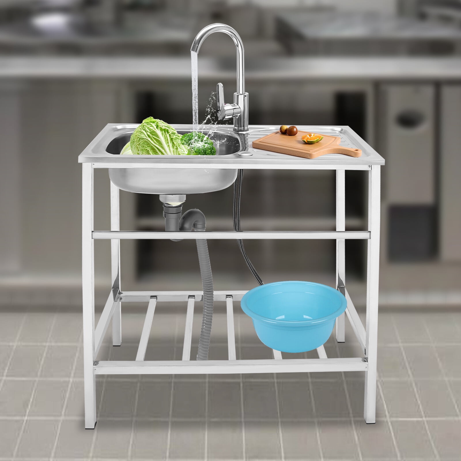 Commercial Stainless Steel Utility Sink with Hot & Cold Faucet, Free ...