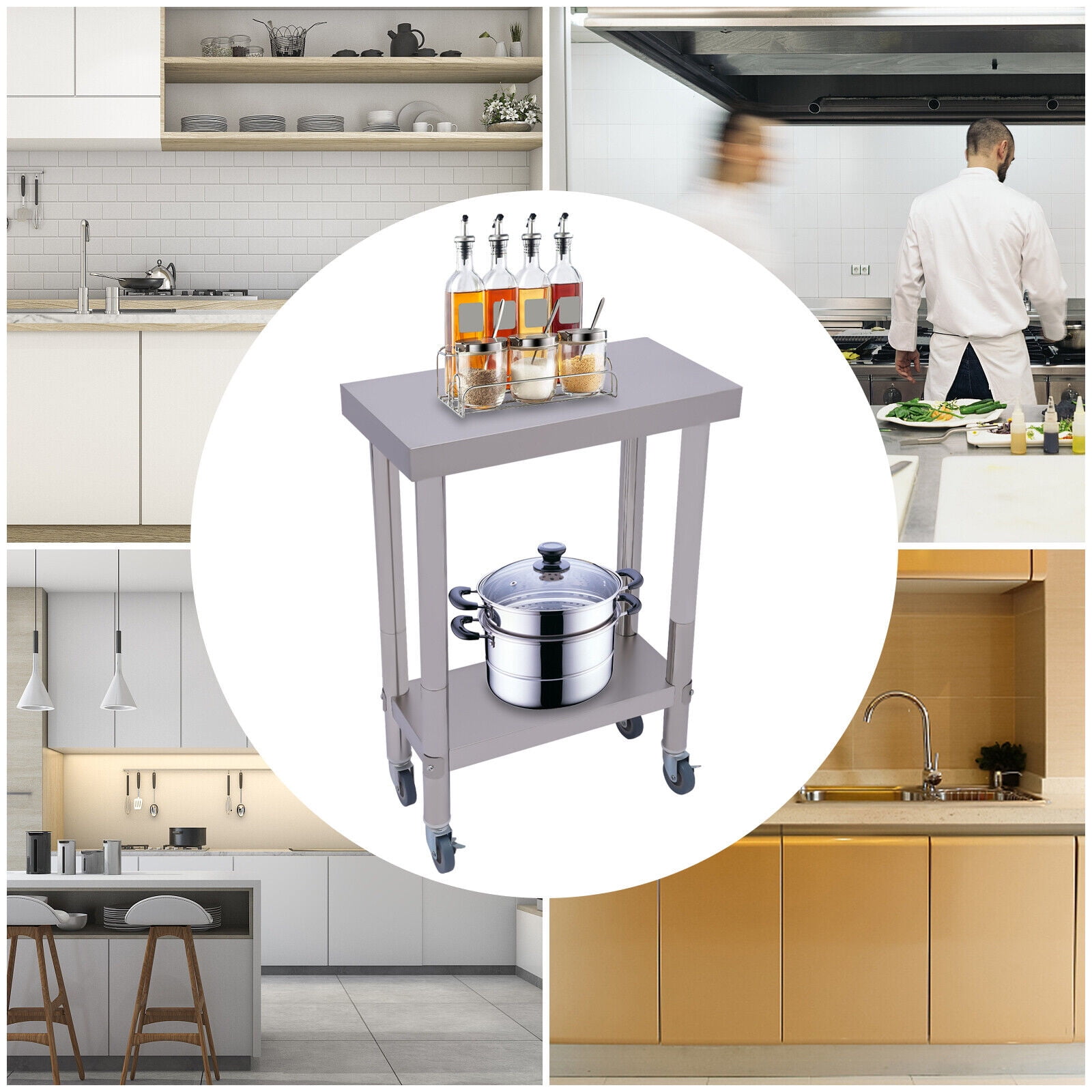 Commercial Stainless Steel Work Table W/ Undershelf+Wheels Shelf Prep ...