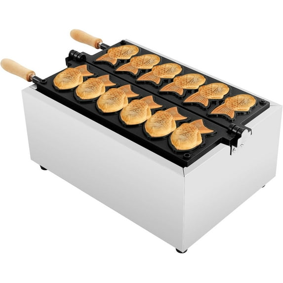 Commercial Taiyaki Fish Waffle Maker, 2400W 6-Slot Fish-shaped Waffle ...