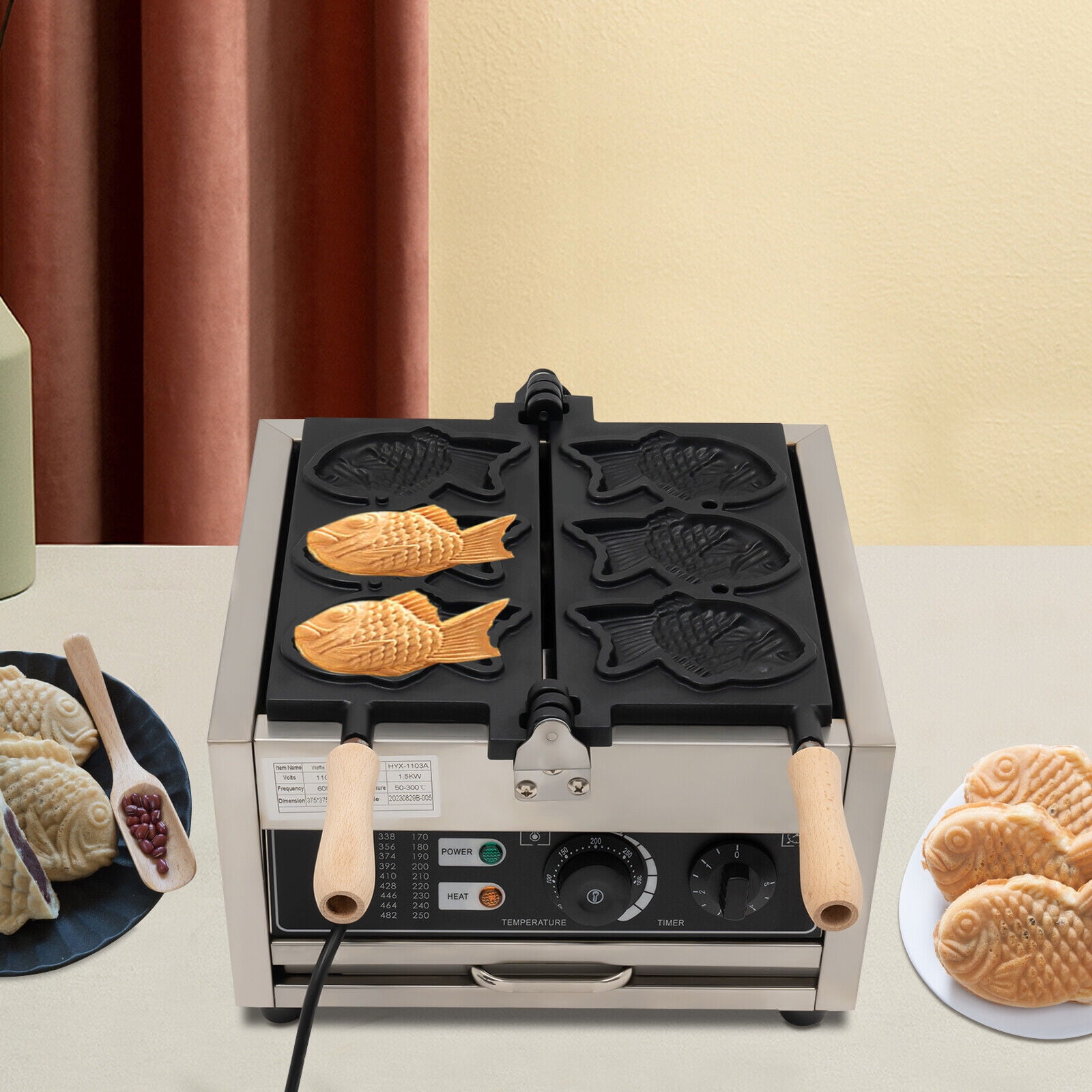 Commercial Taiyaki Maker 3 Well Non-stick Electric Taiyaki Baker Waffle ...