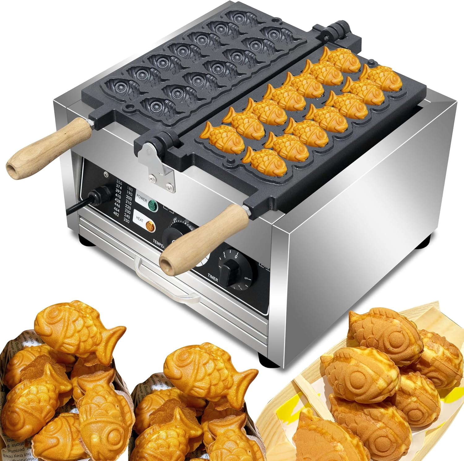 Commercial Taiyaki fish Waffle Maker 14pcs Non-stick Big Eyes Small ...