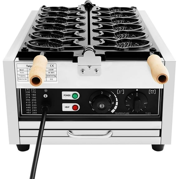 Commercial Taiyaki fish Waffle Makers, 2400W 6-slot Fish-shaped Waffle ...