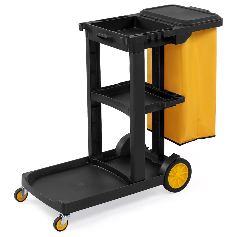 Commercial Traditional Cleaning 3-Shelf Janitorial Cart, 500 Lbs, Blue ...