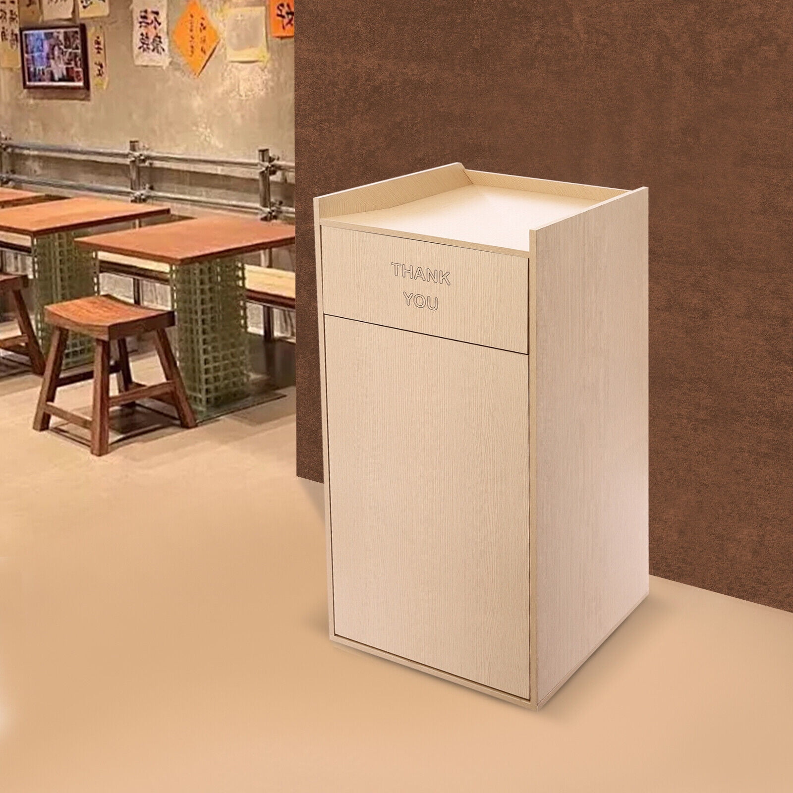 Commercial Trash Can, Modern Wood Color Trash Can, Trash Can Cabinet For restaurants, cafeterias ...