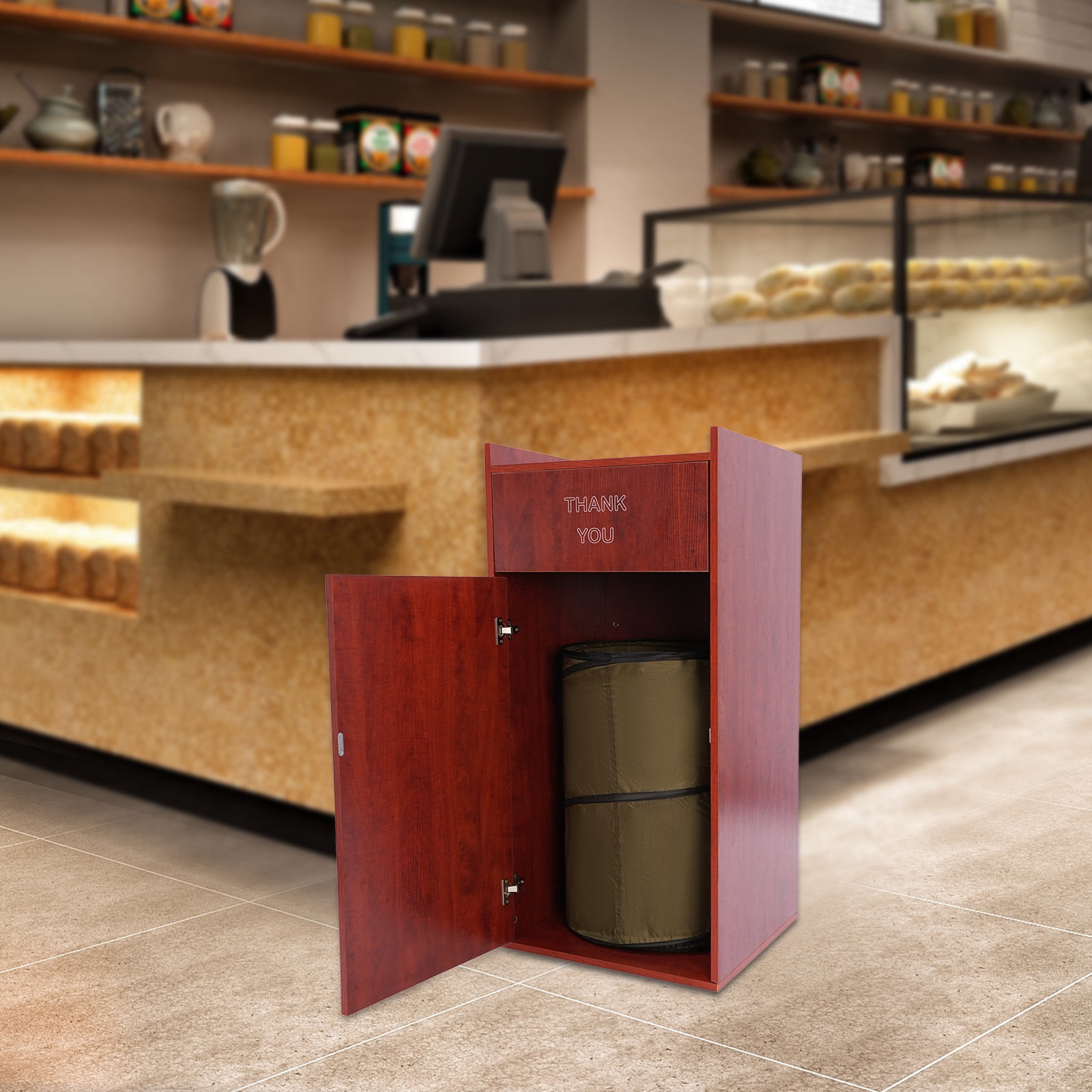 Commercial Trash Can, Trash Can Cabinet Freestanding Modern Brown Trash ...