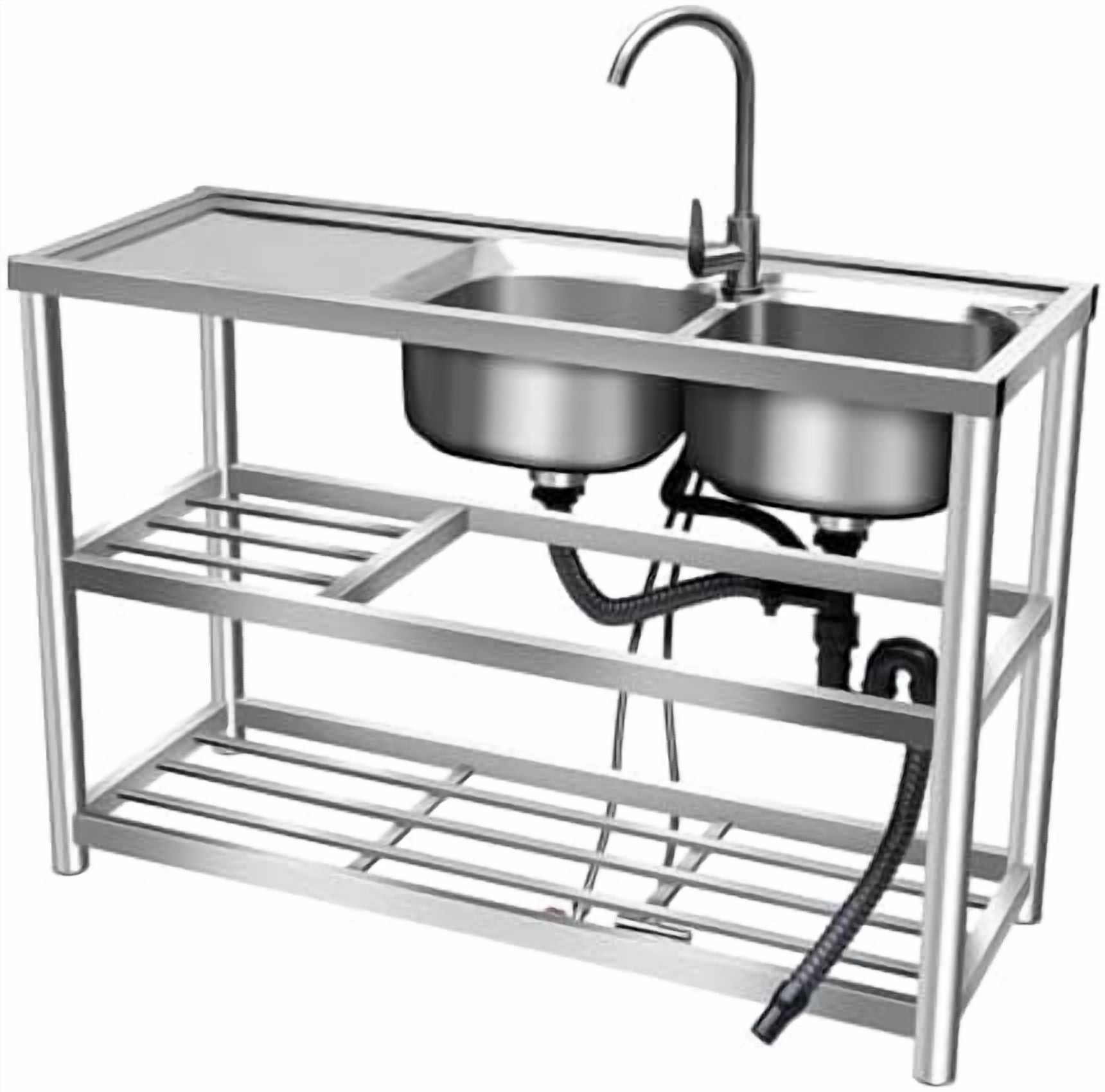 Commercial Utility Sink, 2 Compartment Stainless Steel Kitchen Prep ...