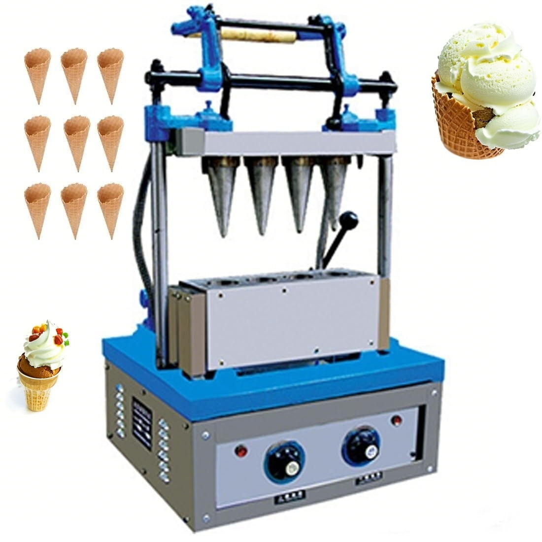 Commercial Waffle Cone Maker 4-Mold Ice Cream Cone Machine with Tray ...