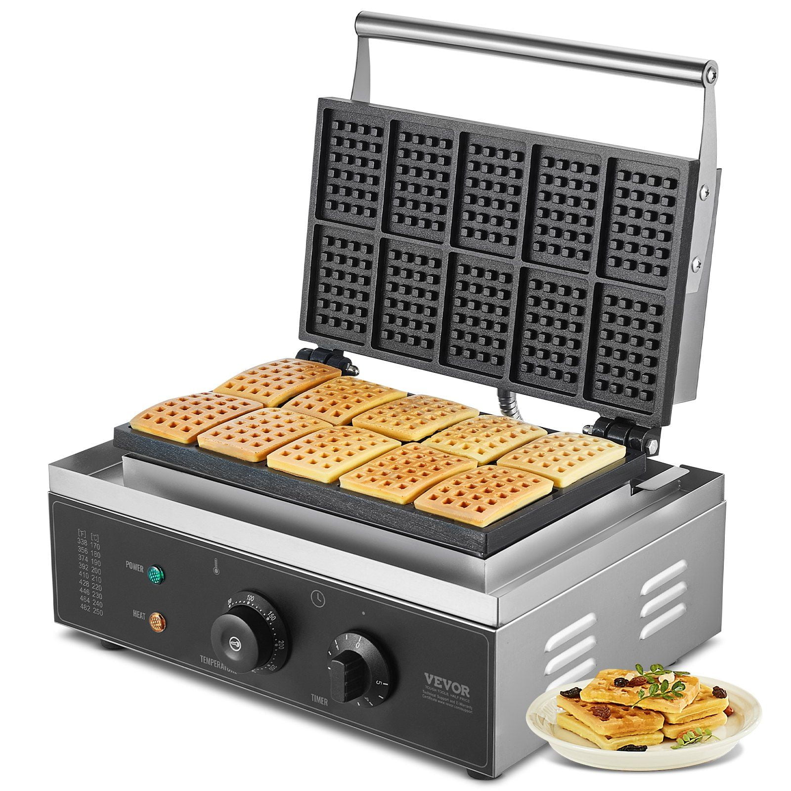 Commercial Waffle Maker 10PCS Rectangle Waffle Baker Machine 1550W Non ...