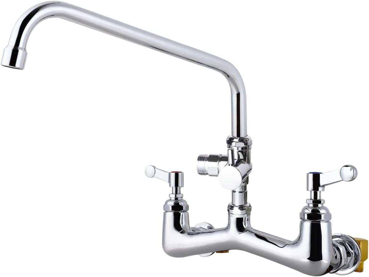 Commercial Wall-Mounted Kitchen Faucet with 12" Swivel Spout, 3/4 ...