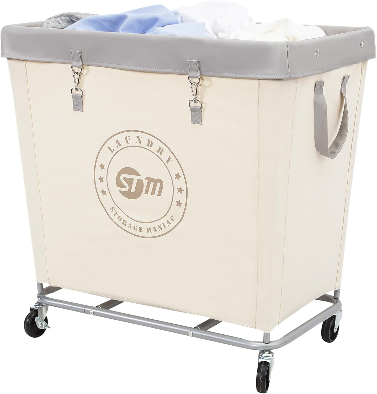 Commercial laundry basket, made of heavy-duty steel frame, with wheels ...