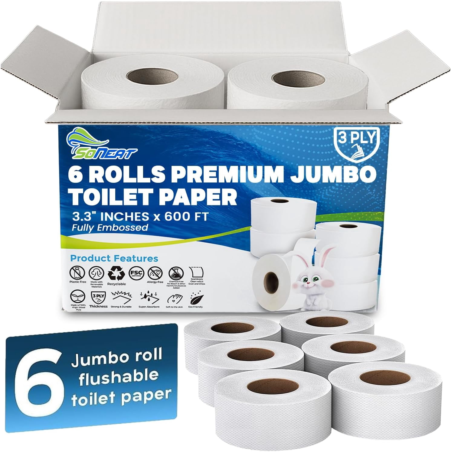 Commercial toilet paper - Jumbo rolls -3,600 FT Industrial 3-Ply 9 ...
