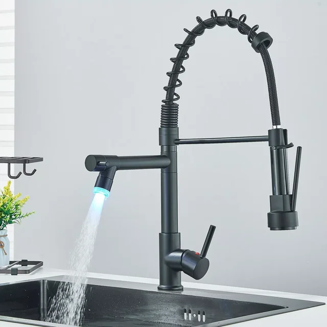 High Pressure Commercial Kitchen Faucet with LED Light, Single Handle ...