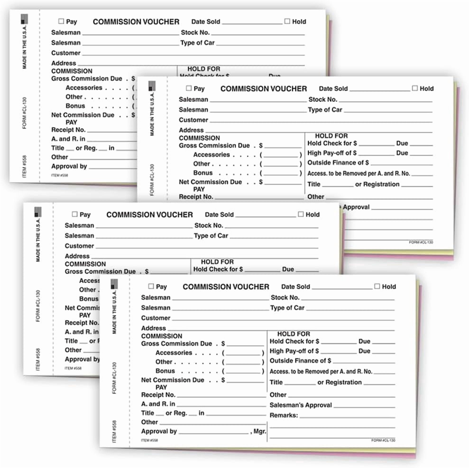 Commission Voucher Forms Gross Net - 3 Part Carbonless NCR Snap Out ...