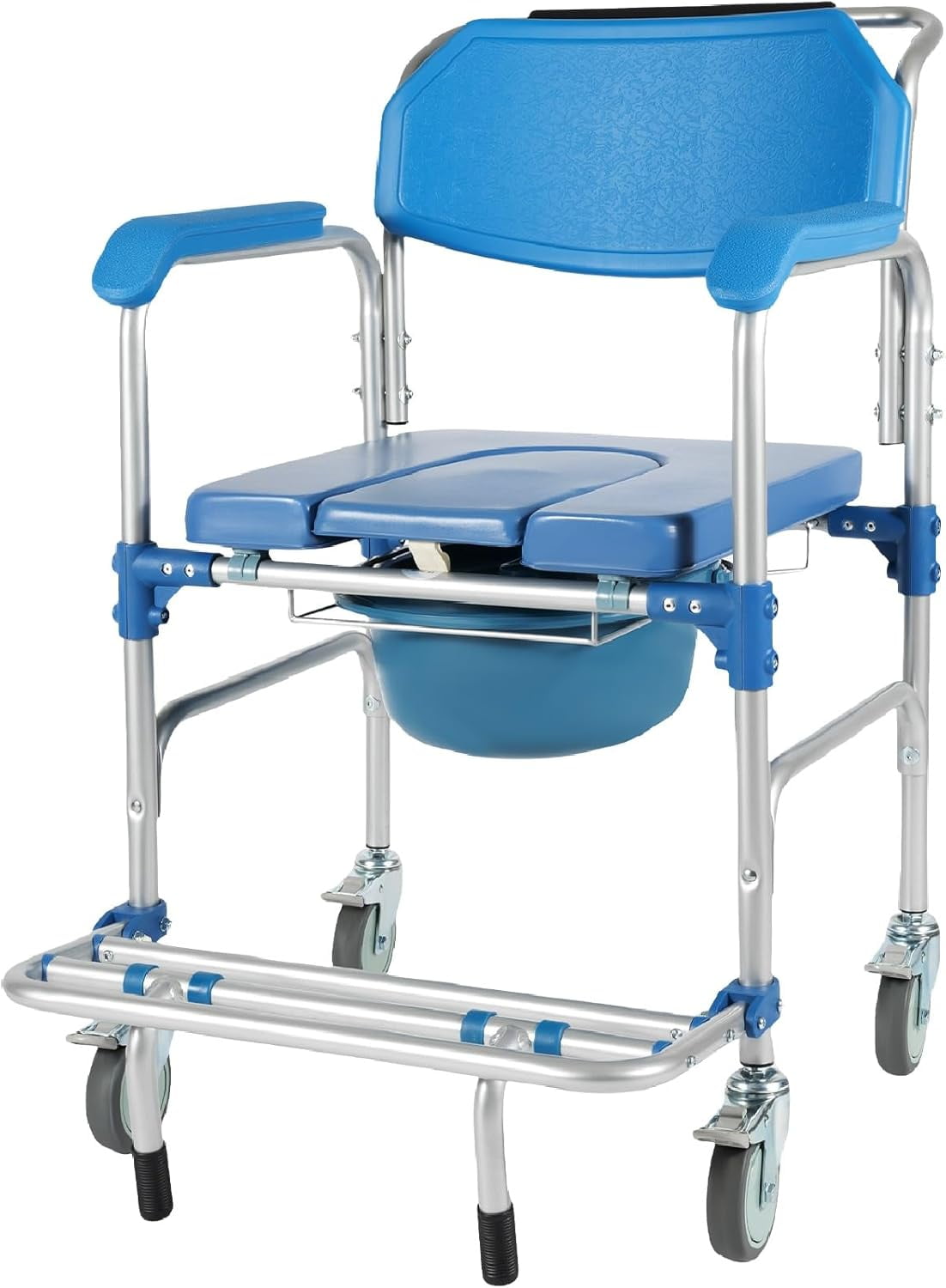 Commode Chair with Wheels Rolling Shower Chair with Footrest Transport ...