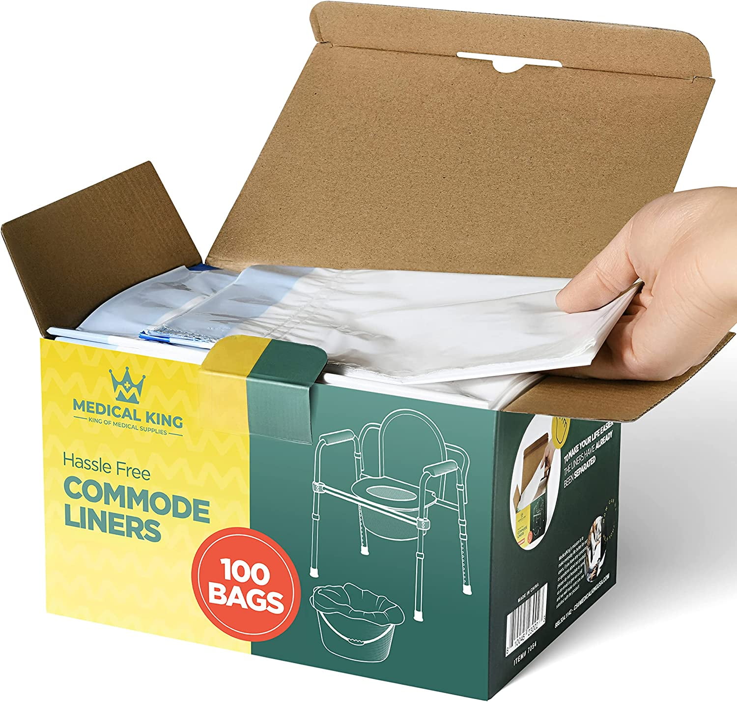 MedicalKingUsa 100-Pack Commode Liners for Adult Chairs, Portable Potty ...
