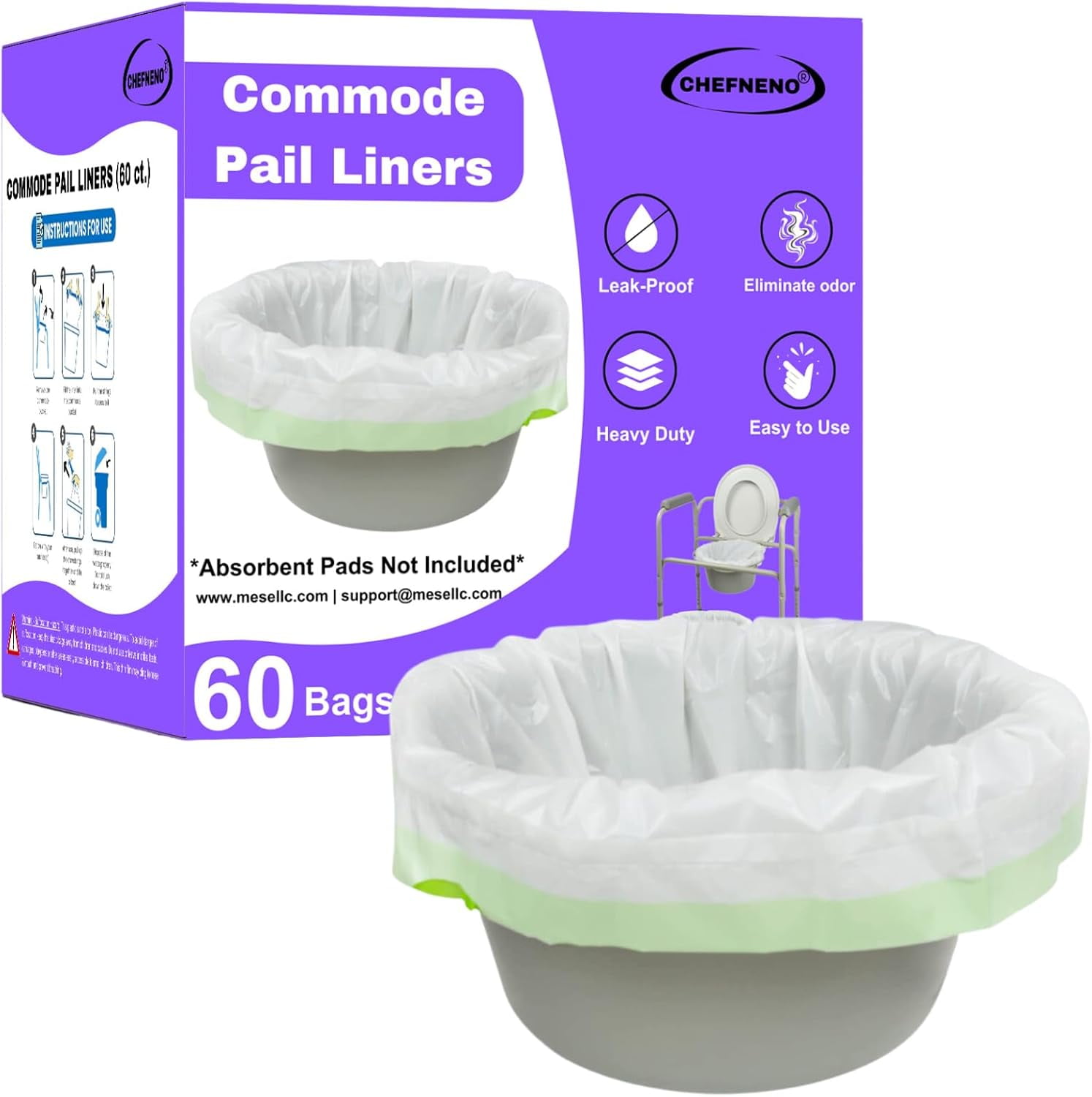 Commode Liners for Bedside Portable Toilet Chair Bucket (60 Bags ...