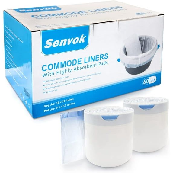 Commode Liners with Highly Absorbent Pads - [Pack of 60] - Bedside ...