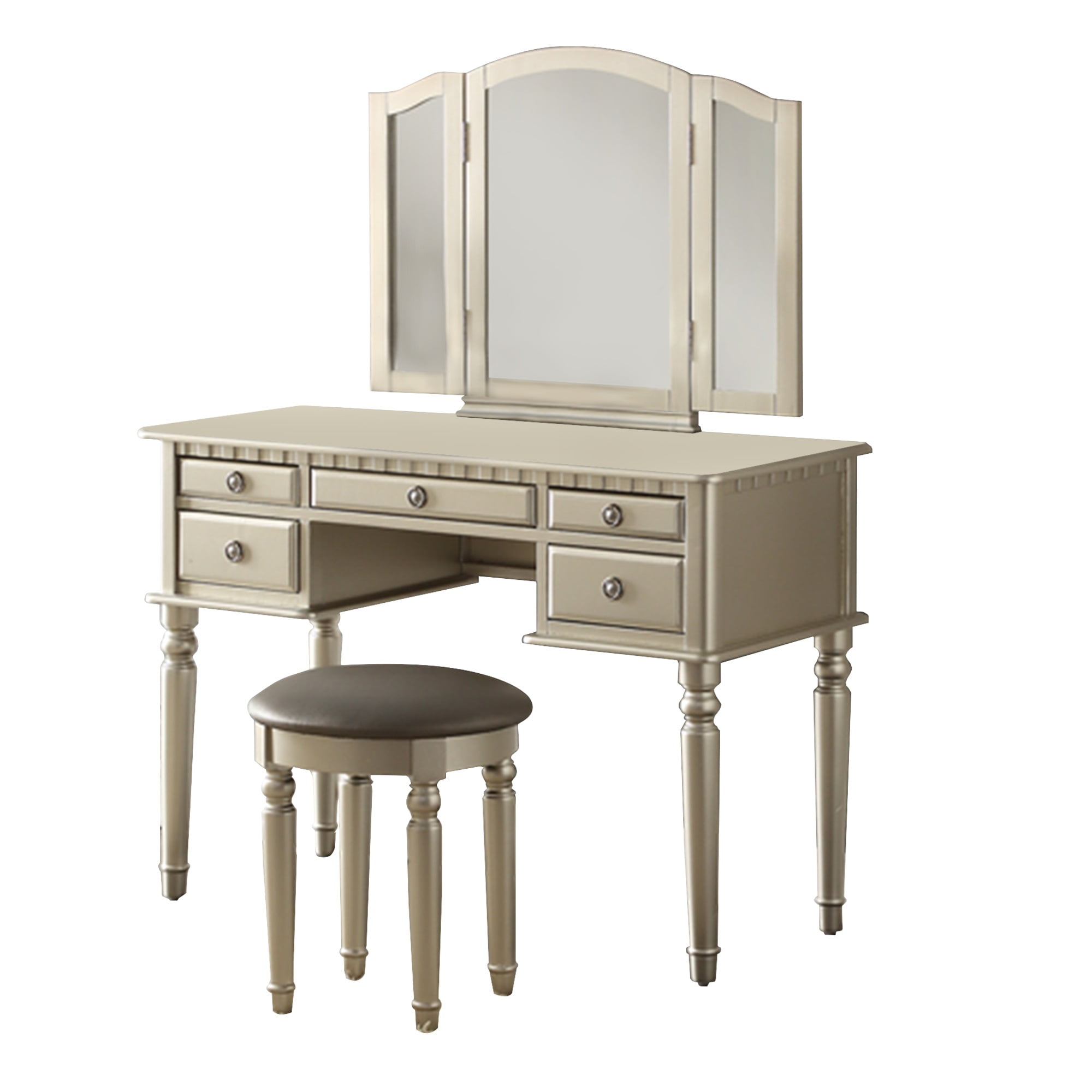 Commodious Vanity Set Featuring Stool And Mirror Silver - Walmart.com