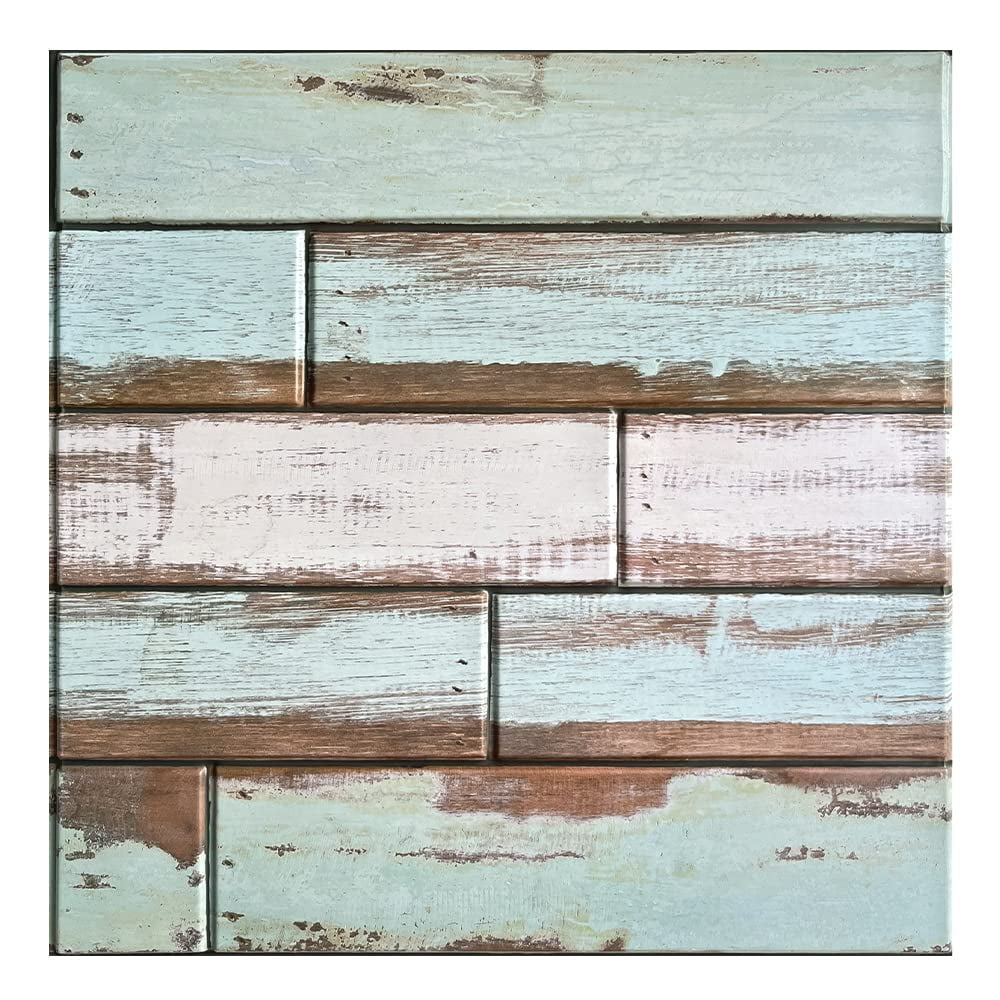 Commomy Blue Green Decor 3D 11.8"x11.8" Faux Wood PVC Wall Panels, 10 ...
