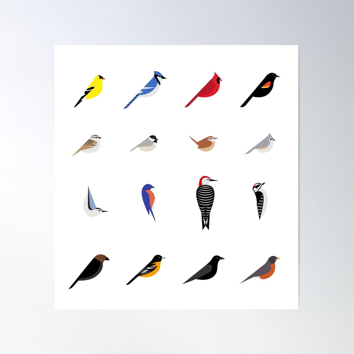 Common Backyard Birds Of North America Poster Wall Art, Modern Wall ...