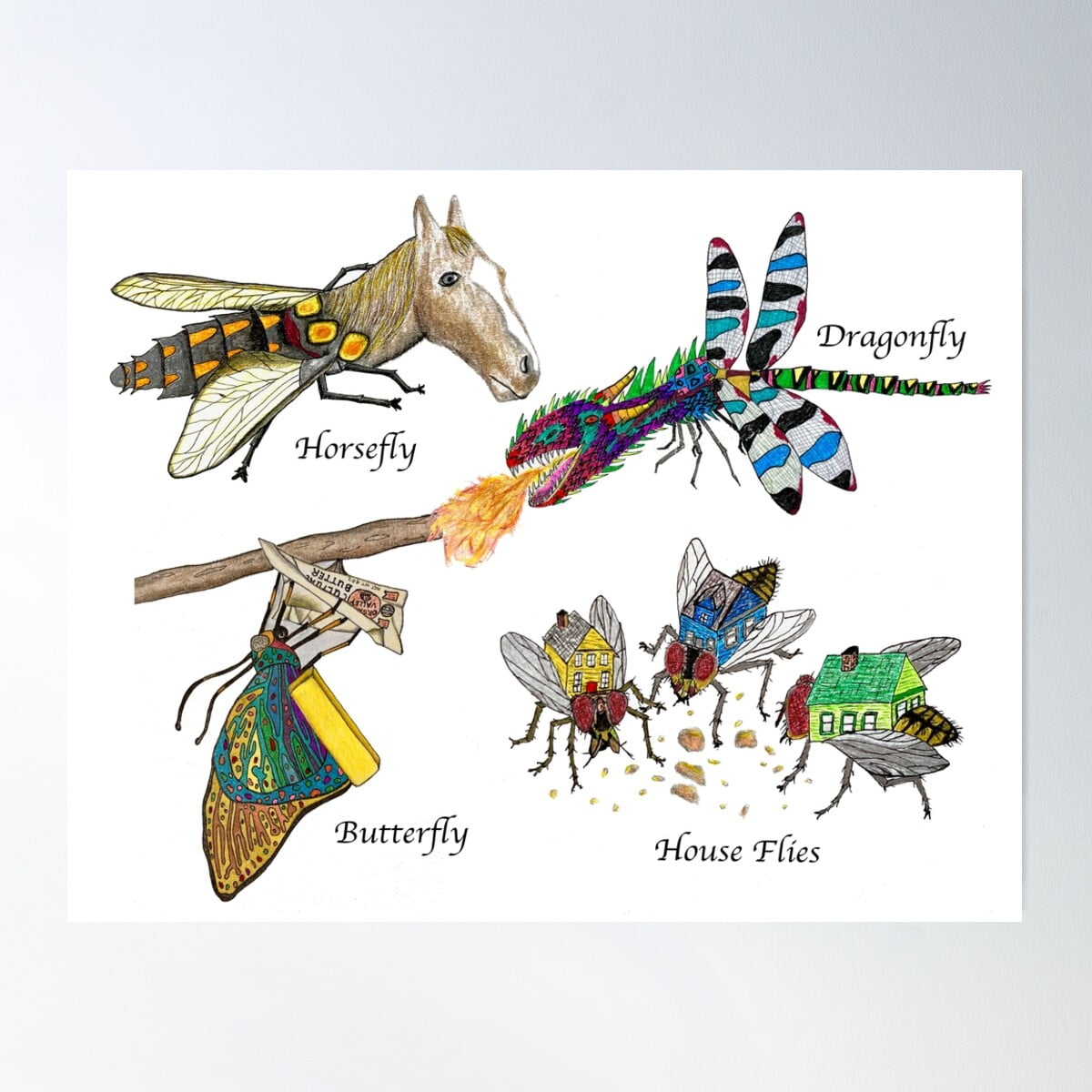 Common Flies Poster Wall Art, Modern Wall Decor For Living Room Bedroom ...