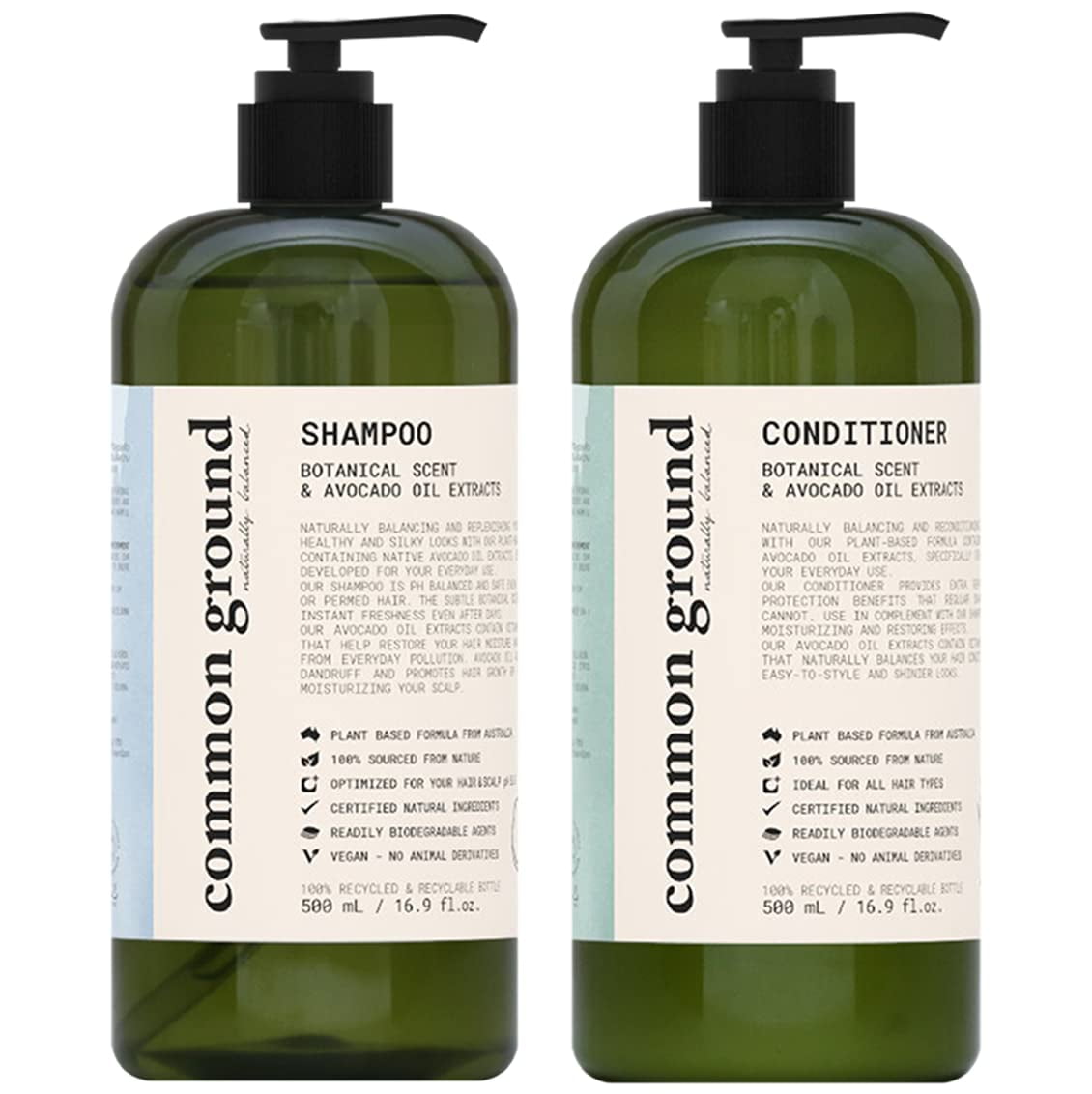 Common Ground Organic Shampoo & Conditioner Set w/ Avocado Oil, Vegan ...