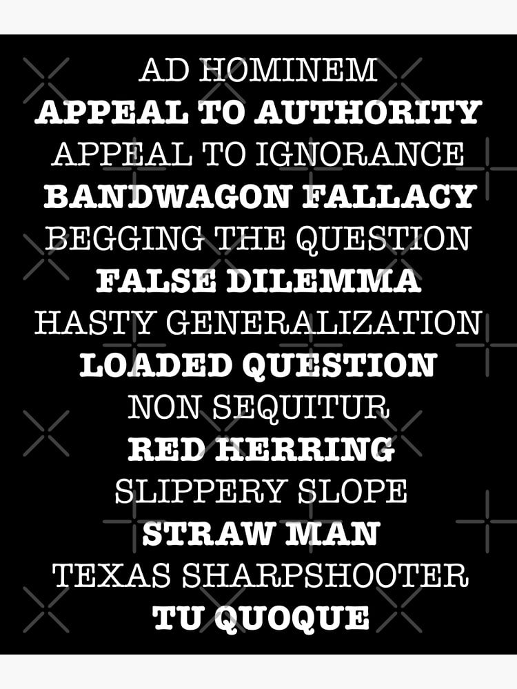 Common Logical Fallacies Debate Team Member Poster Framed-unframed ...