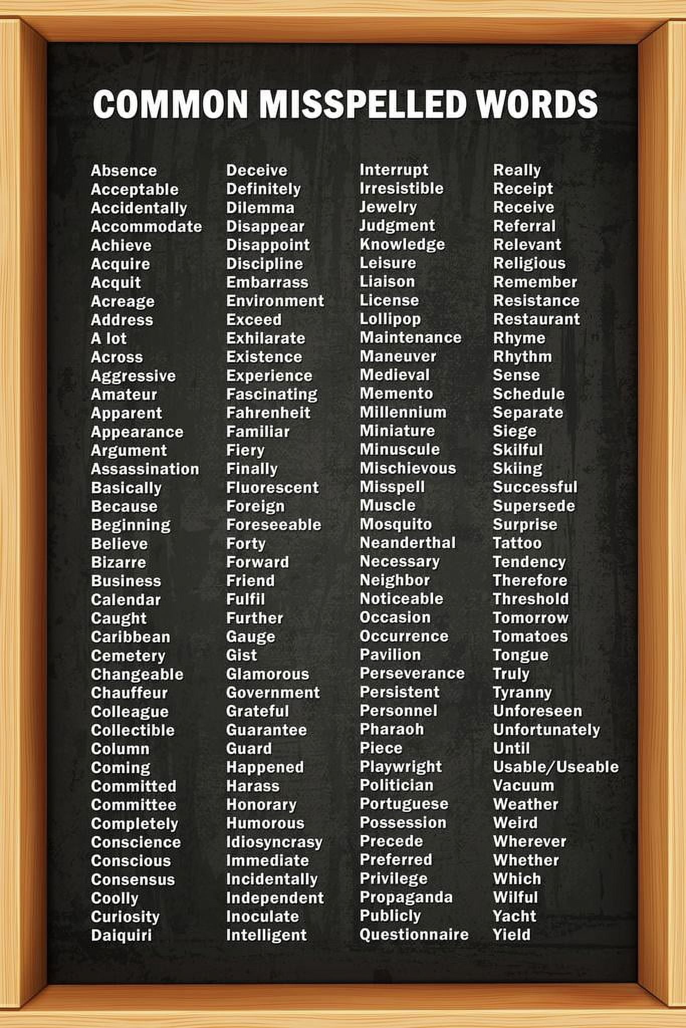 Common Misspelled Words Classroom Spelling Chart Poster Writing ...