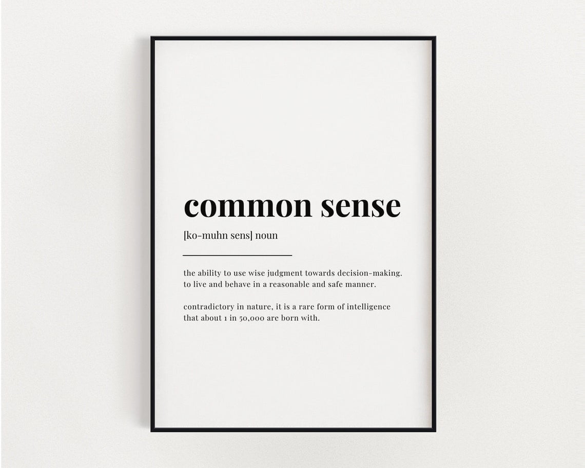 Common Sense Definition Meaning, Wall Art, Print, Home Décor Home Decor ...