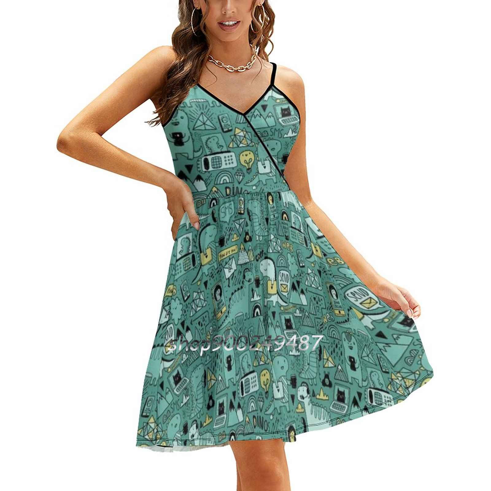Communication Dinosaurs New Summer Cut Sexy Dresses Ladies Club Wear Party Sundresses Dinosaur
