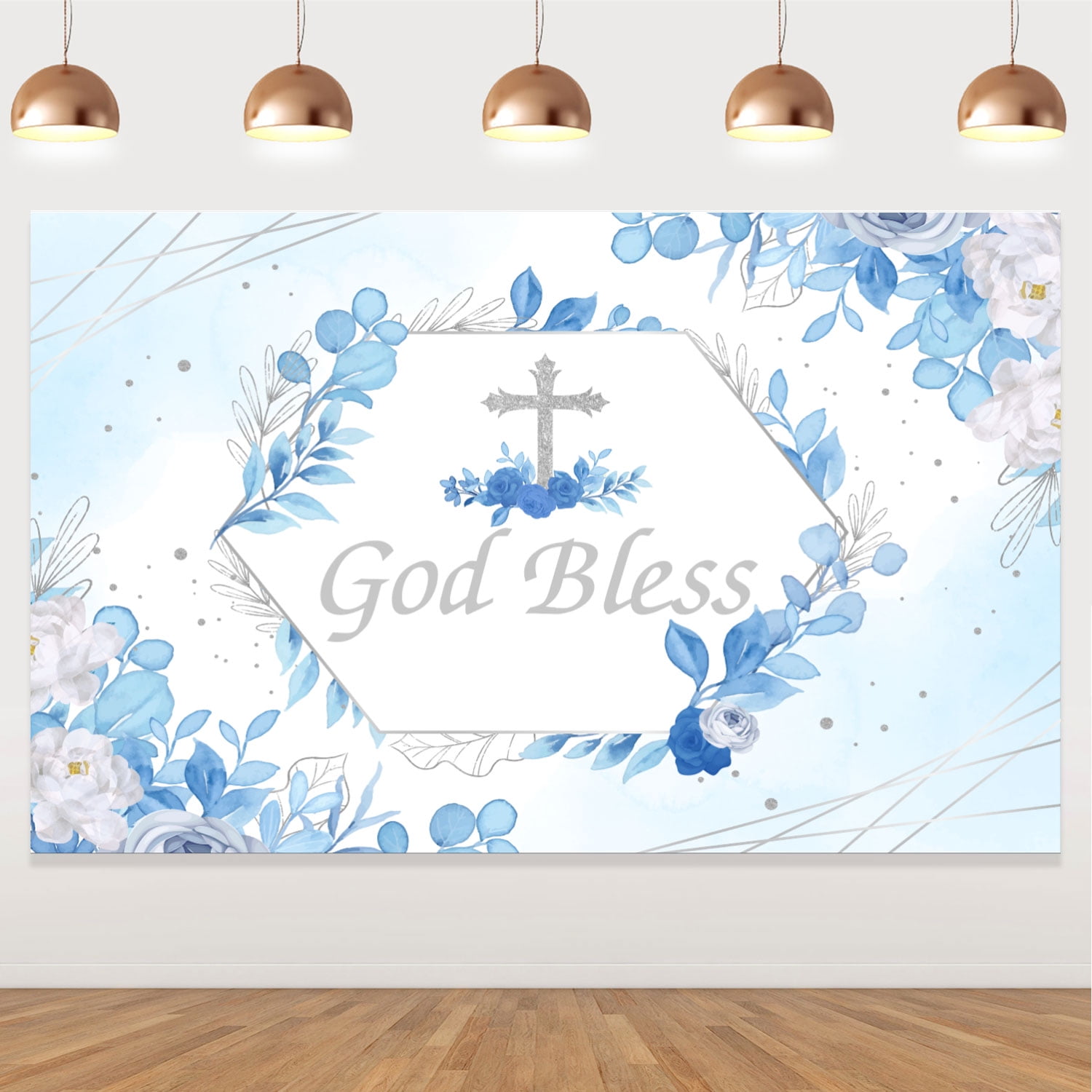 Communion Backdrop Blue Boys Banner, God Bless Backdrop Baby Shower ...