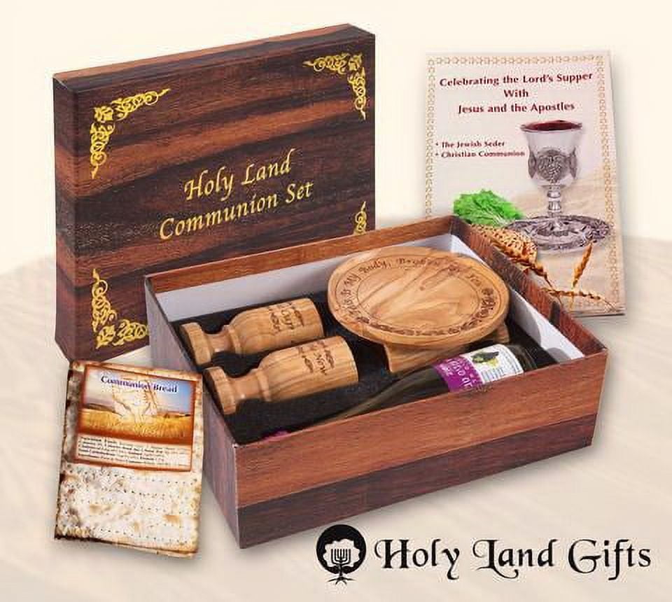 Communion-Set-Olivewood Plate 2 Cups Juice & Matza In Box - Walmart.com