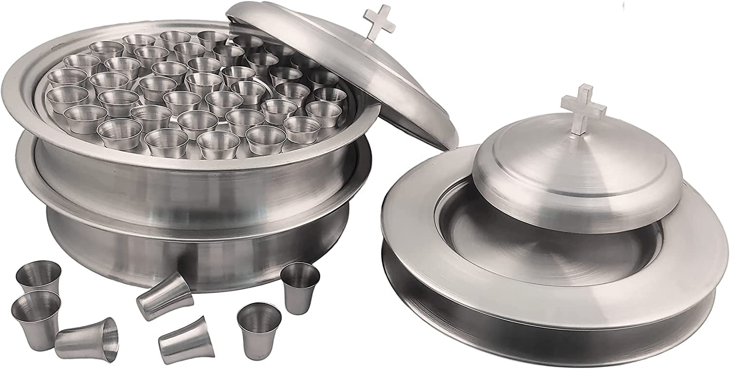 Communion Ware Stainless Steel Communion Ware 2 Holy Wine Serving Trays ...