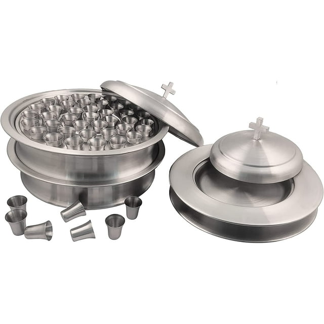 Communion Ware Stainless Steel Communion Ware 2 Holy Wine Serving Trays ...